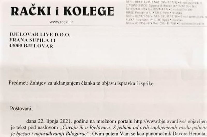 Očitovanje na dopis iz odvjetničkog ureda vezano za objavljeni članak ...